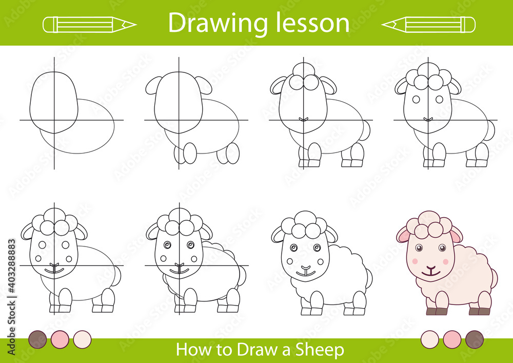 Drawing lesson. How draw a sheep. Step by step repeats the picture ...