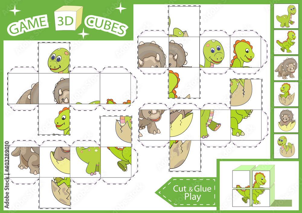 Children paper craft. 3d box puzzle. Kids game. Cut and glue cubes with ...
