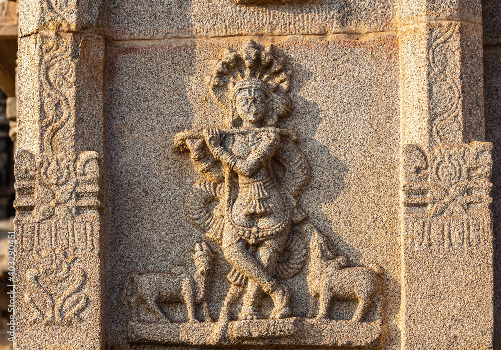 Hampi, Karnataka, India - November 4, 2013: Hazara Rama Temple. Closeup ...