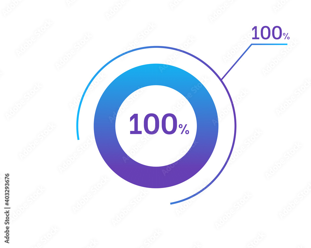 100 percents pie chart infographic elements. 100% percentage ...