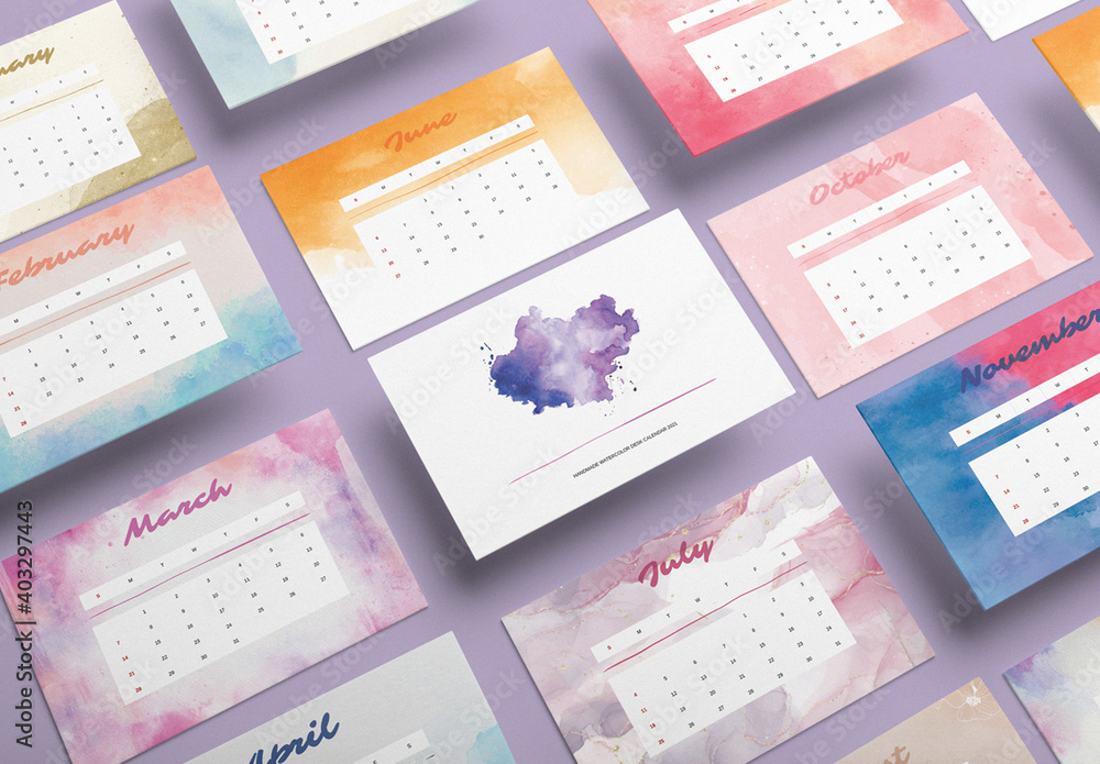 Watercolor Desk 2021 Calendar Layout Stock Template | Adobe Stock