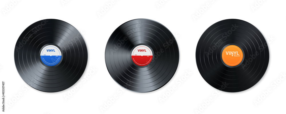Vinyl music record set. Design of retro audio disk. Realistic vintage ...