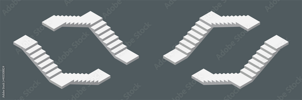 Isometric vector illustration modern concrete staircases for exterior ...
