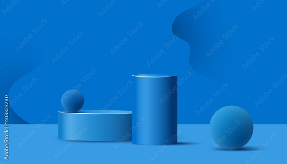 Empty podiums, pedestals or platforms with paper cut wavy shapes and ...