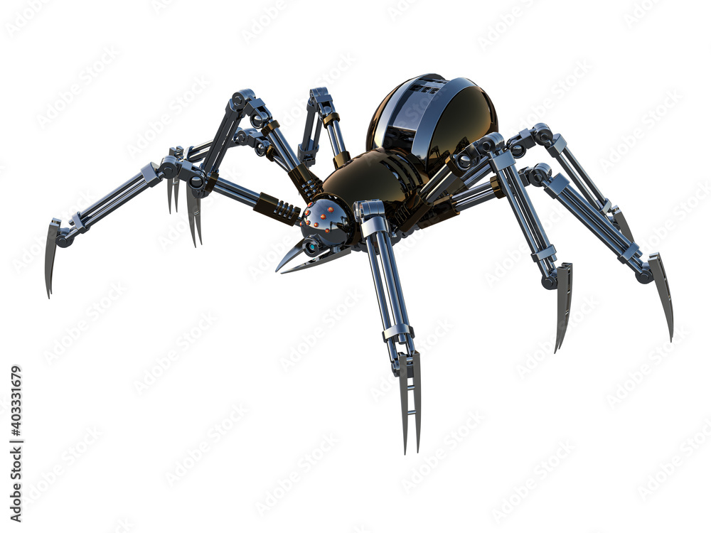 Mechanical spider, high resolution image isolated on white background ...