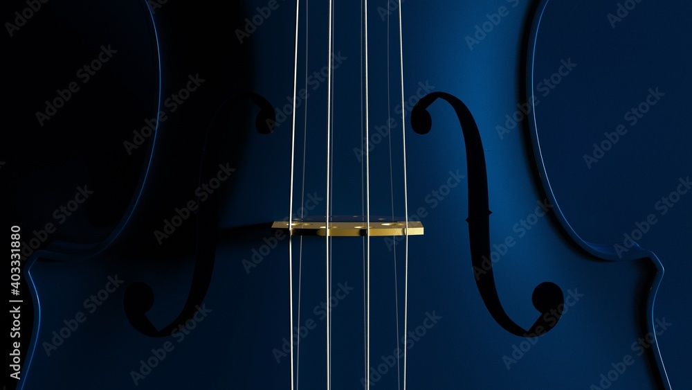 Dark Blue classic violin on brown plate under spot lighting background ...