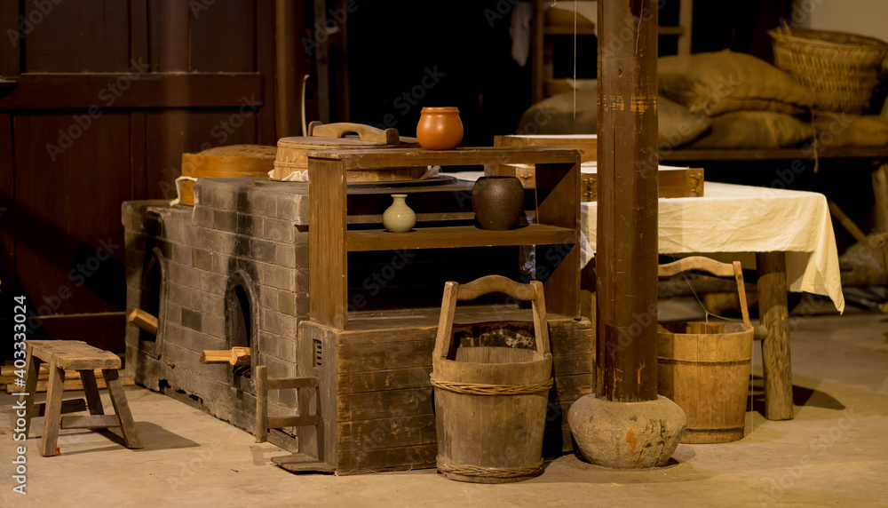 The one of old chinese style kitchen in part or the Old village screen ...