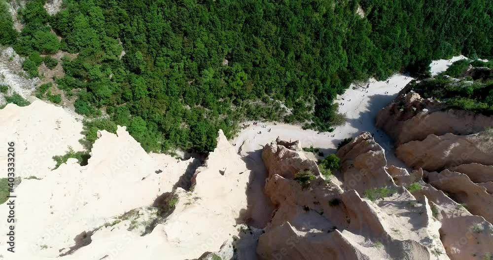 Aerial drone view of Lame Rosse Canyon, in Italy, trekking day in a ...