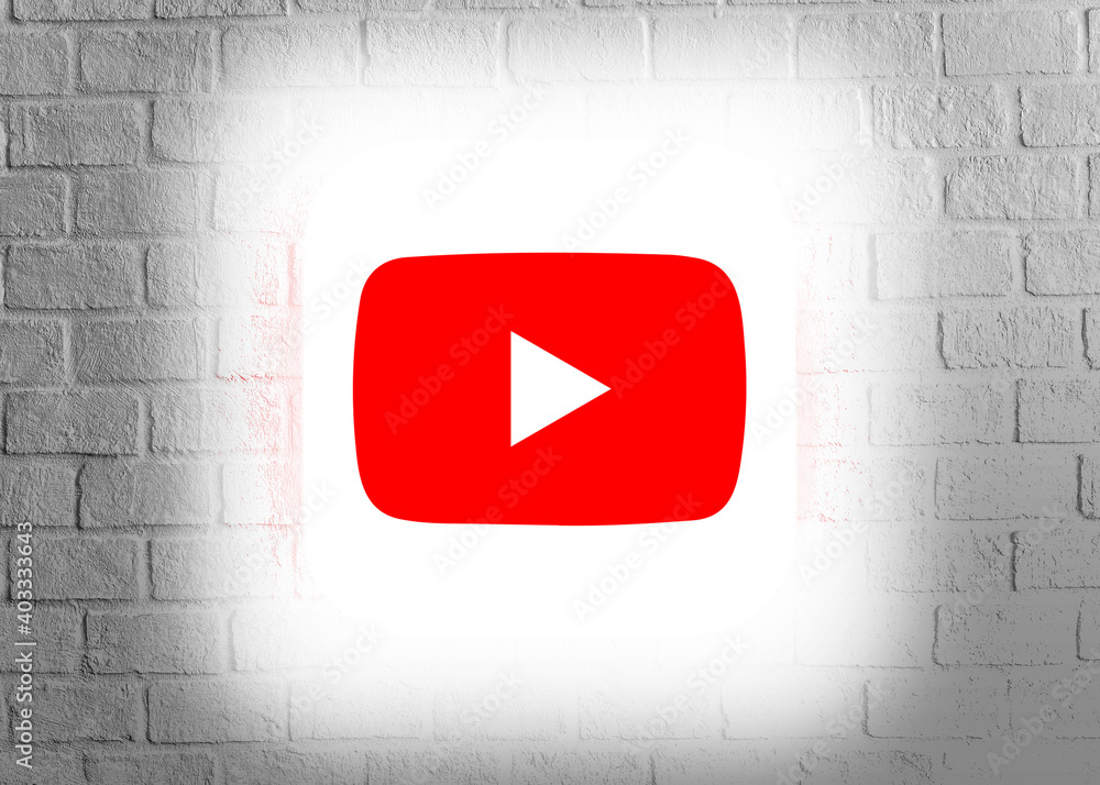 youtube 3 on wall realistic texture Stock Photo | Adobe Stock