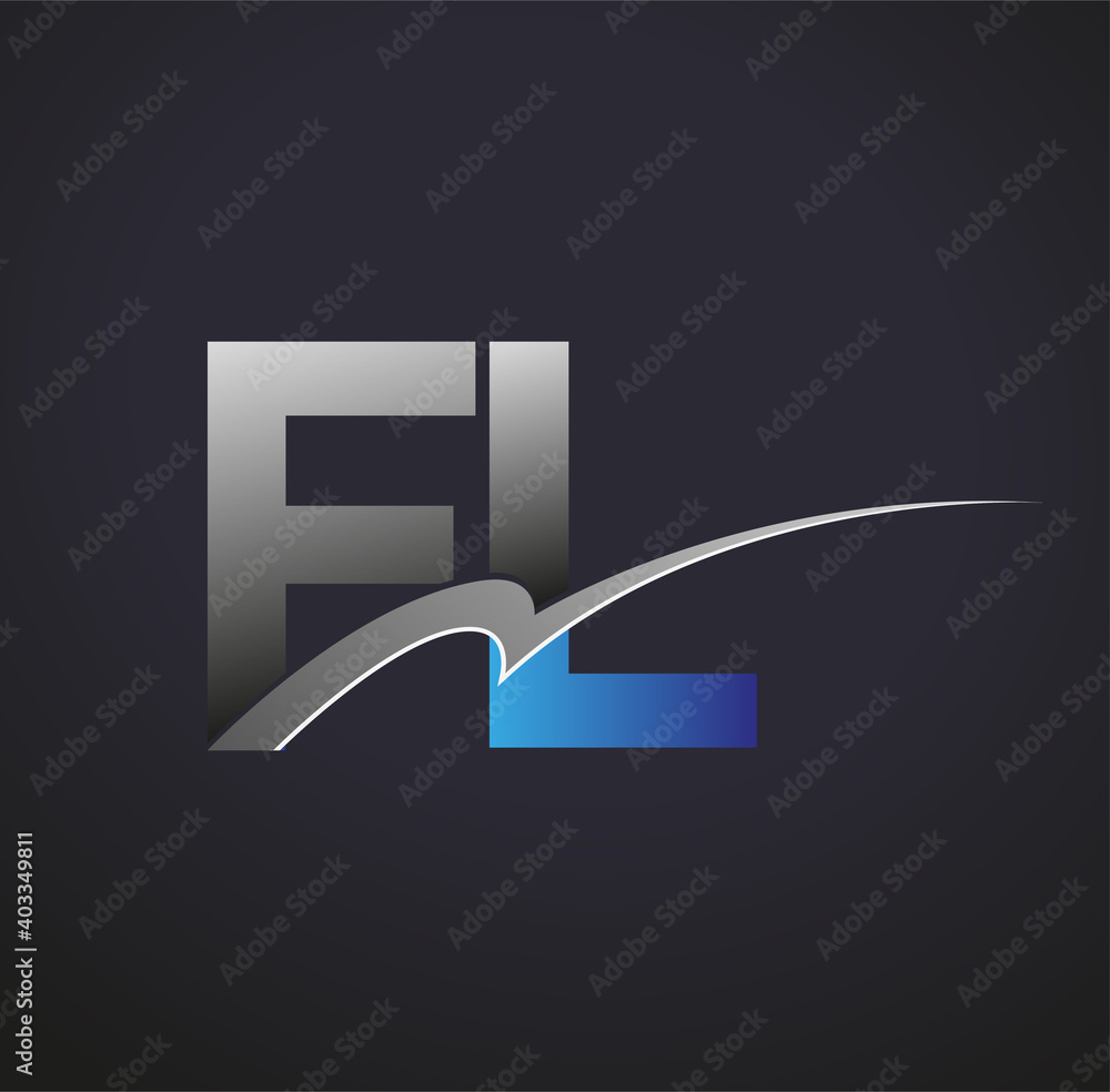 initial letter FL logotype company name colored blue and grey swoosh ...