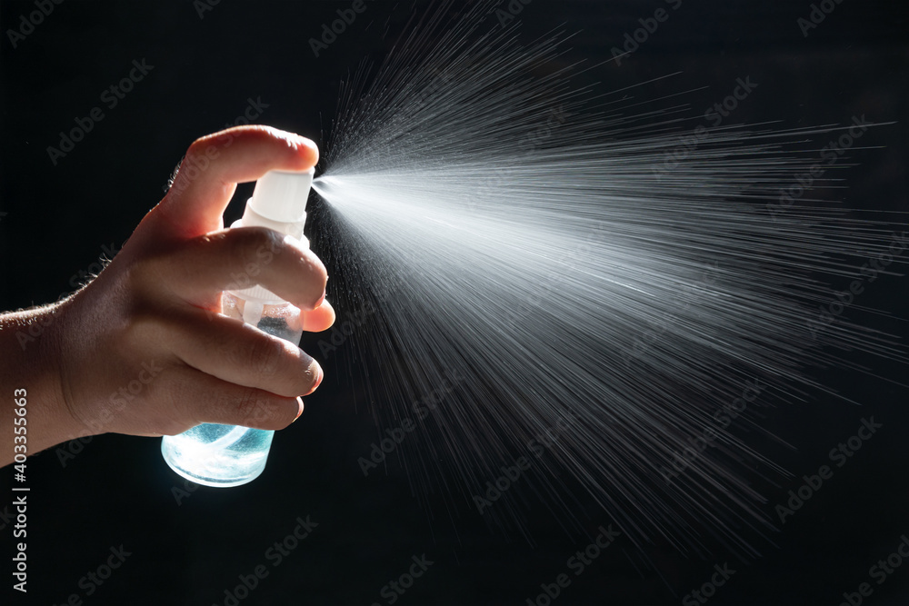 Selective focus Cleaning spraying antibacterial sanitizing spray bottle ...