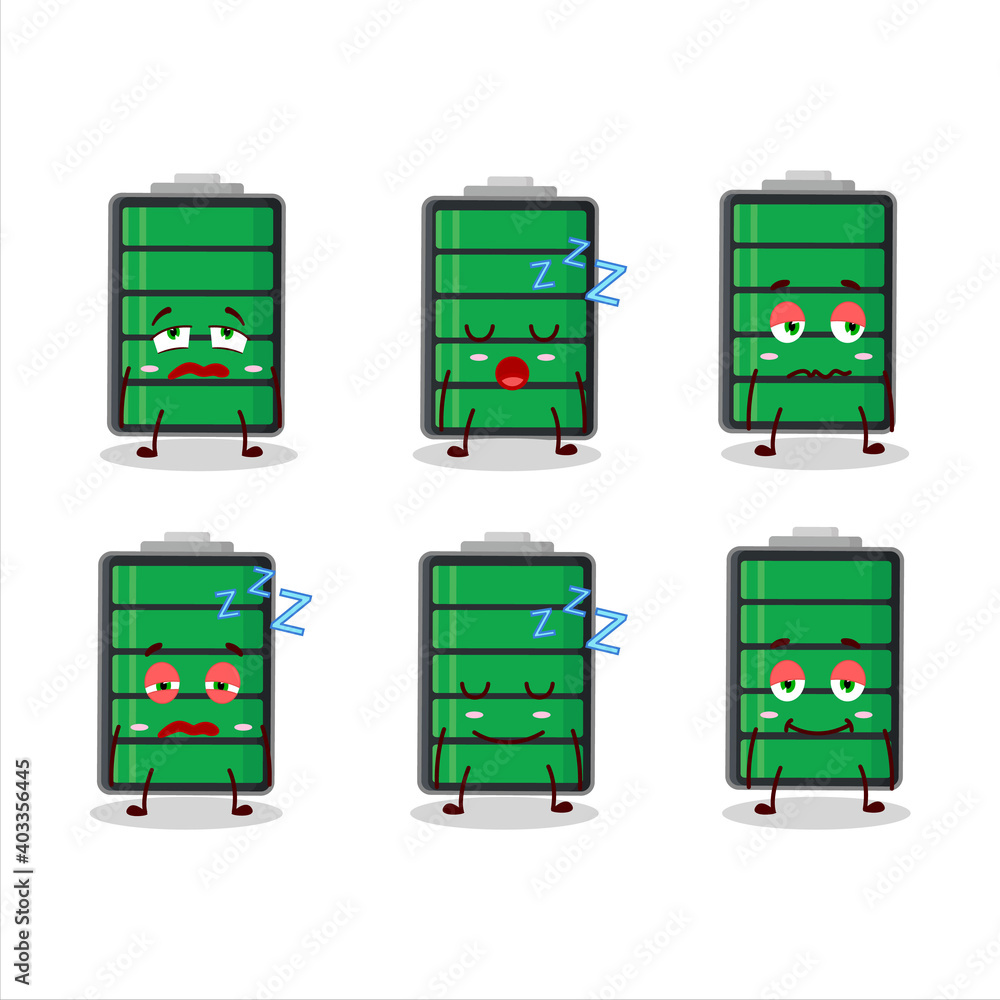 Cartoon character of fully charge battery with sleepy expression Stock ...