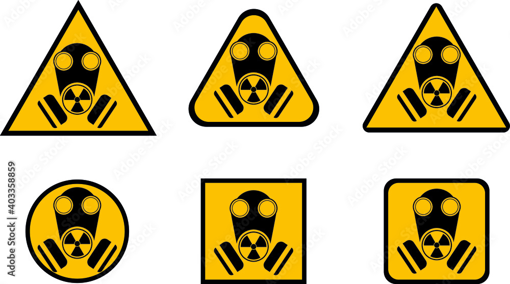 Stockvector 6 different types of hazard signs radiation wear masks on ...