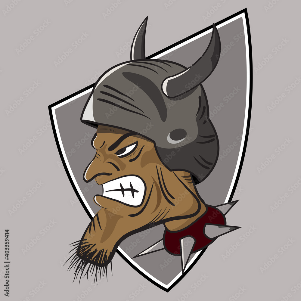 Aggressive old warrior head logo with horned war helmet. Perfect for ...