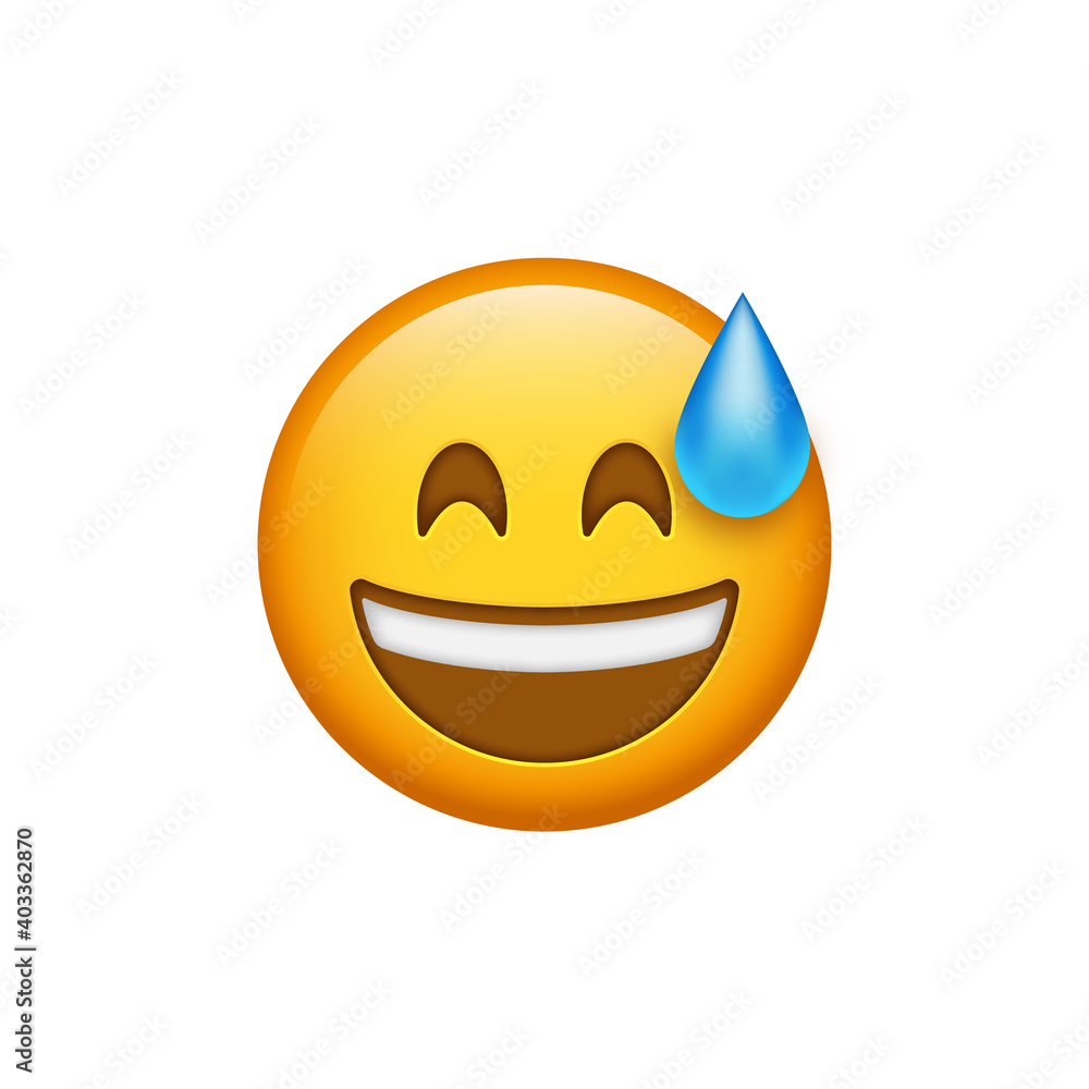 Vecteur Stock Grinning Face Emoji With Sweat 3d Smiling Face With Open Vecteur Stock Grinning Face Emoji With Sweat 3d Smiling Face With Open
