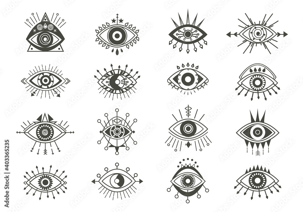 Mystical eyes symbols set. Esoteric signs with sacred vision circle and ...