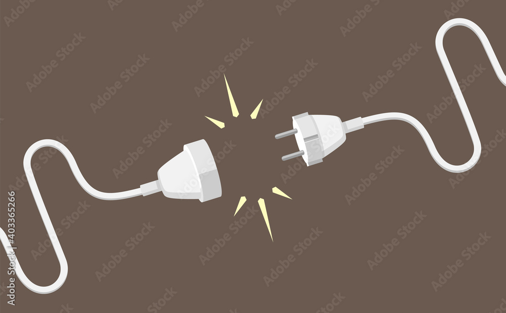 Connecting plug and electrical extension cable illustration. White ...
