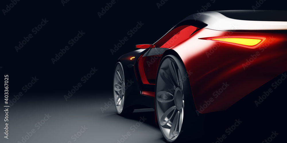 Rear view of futuristic fast sports car in studio light. Brandless ...