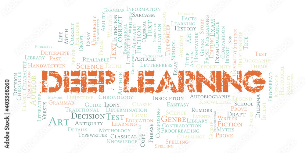 Deep Learning typography word cloud create with the text only Stock ...