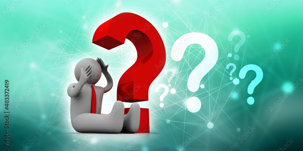 3d illustration Question Mark. 3D. 3d small people - complicated ...