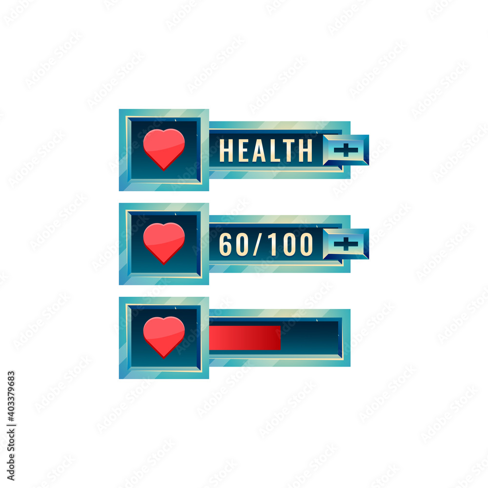set of fantasy space game ui health bar with numeric and progress bar ...