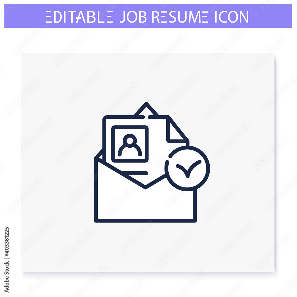 Resume accepted line icon. Email sended. Approved. Personal recruitment ...