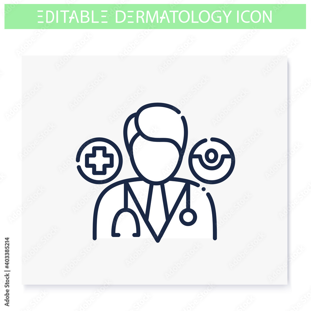Dermatologist line icon. Skincare, cosmetology doctor. Skin problems ...