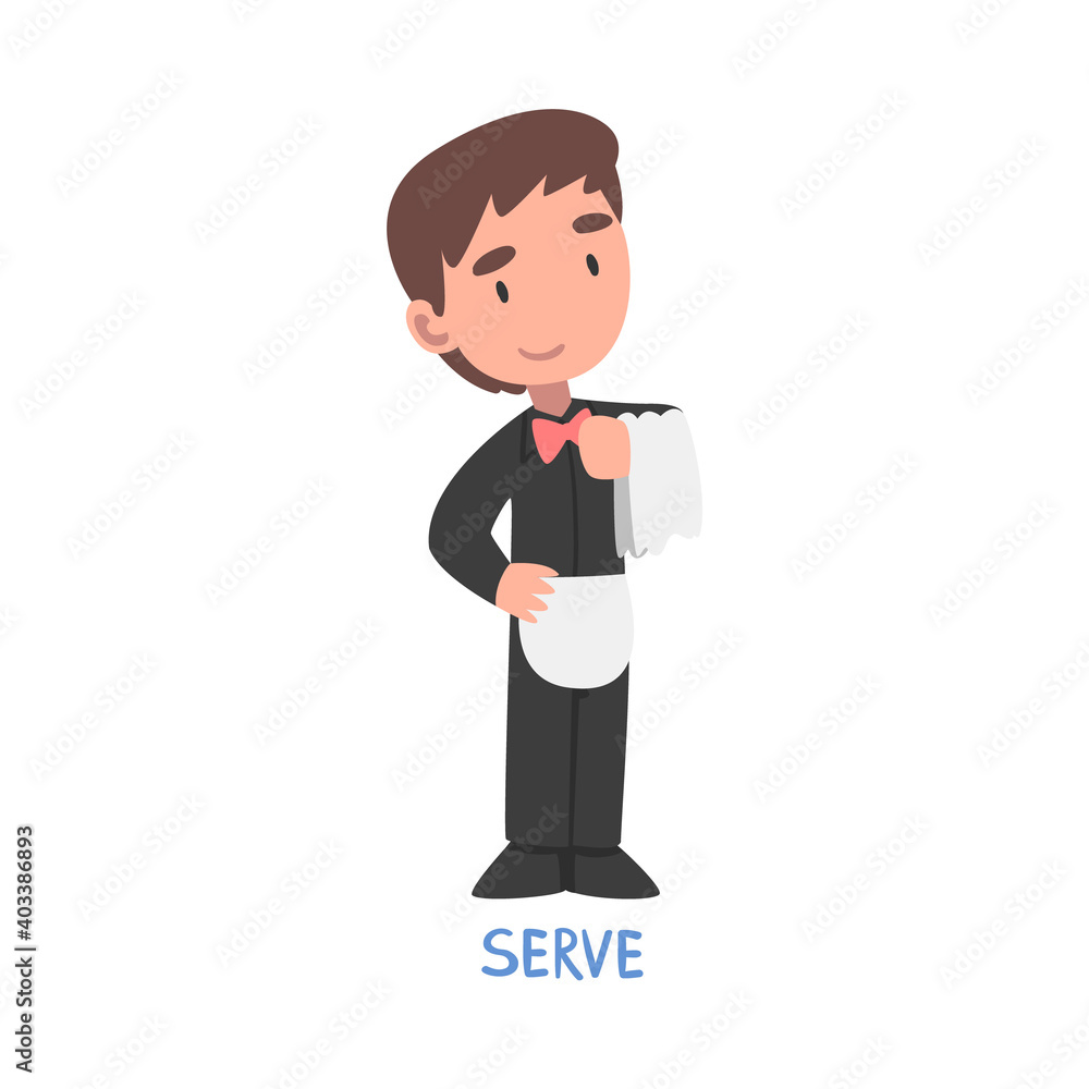 Serve Word, the Verb Expressing the Action, Children Education Concept ...
