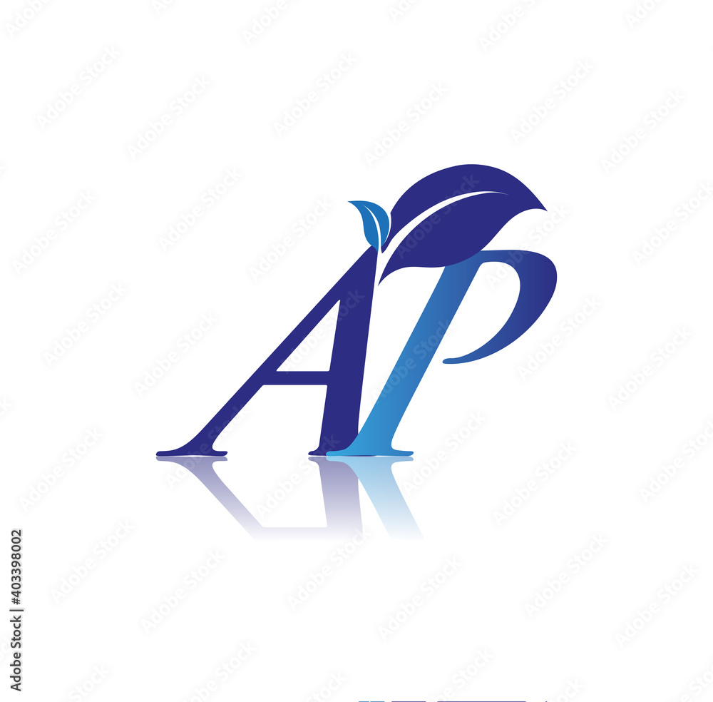 Initial Letter AP With Leaf Logo, colored blue nature and environment ...