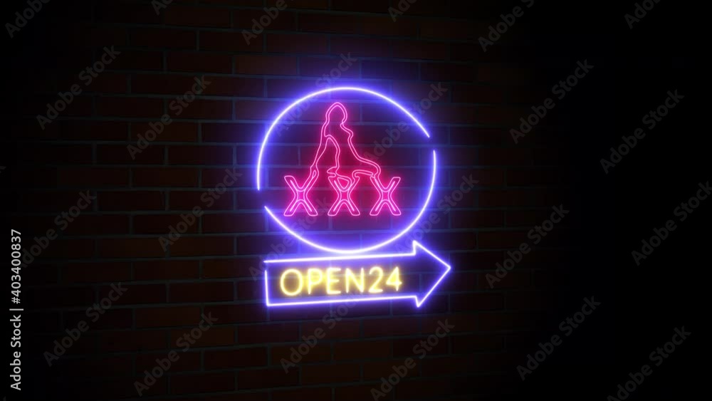 Video „Neon sign on dark brick wall animation, nude woman silhouette on ...