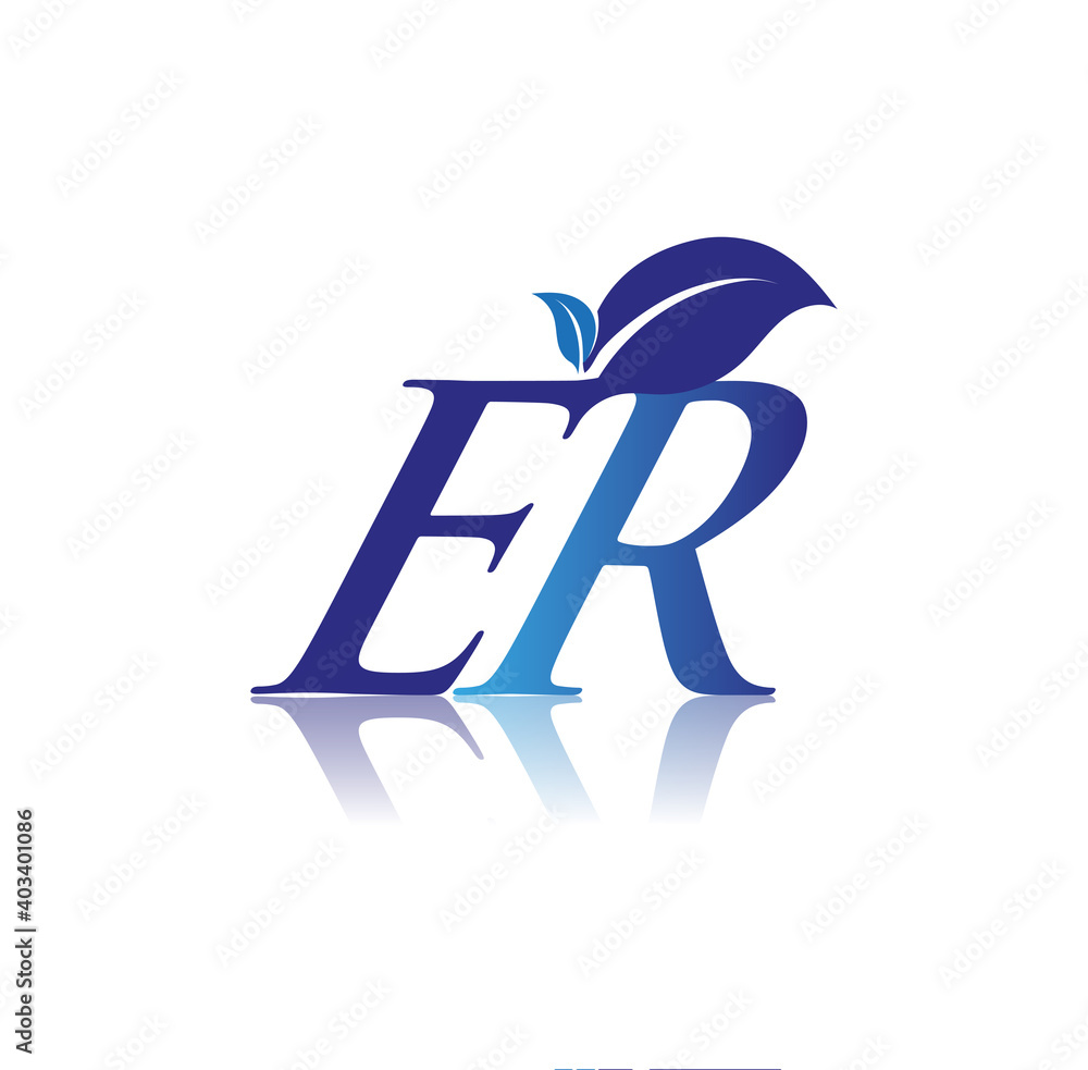 Initial Letter ER With Leaf Logo, colored blue nature and environment ...