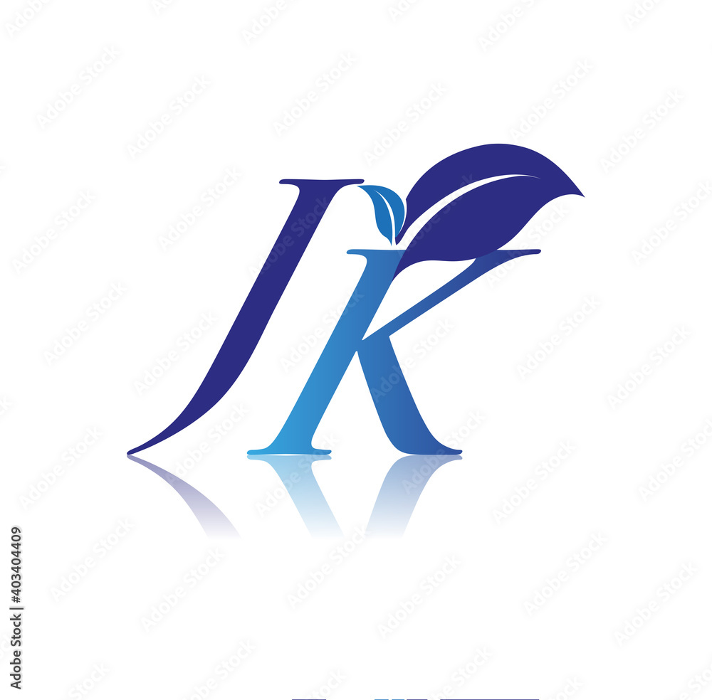Initial Letter JK With Leaf Logo, colored blue nature and environment ...