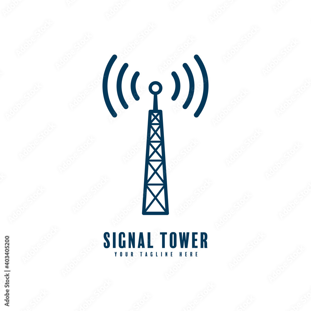 signal tower logo vector design silhouette isolated on white background ...