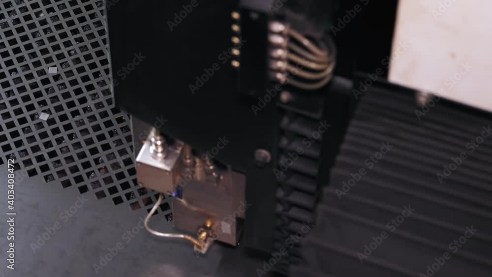 Laser cutting machine for sheet metal. close-up. top view. modern ...