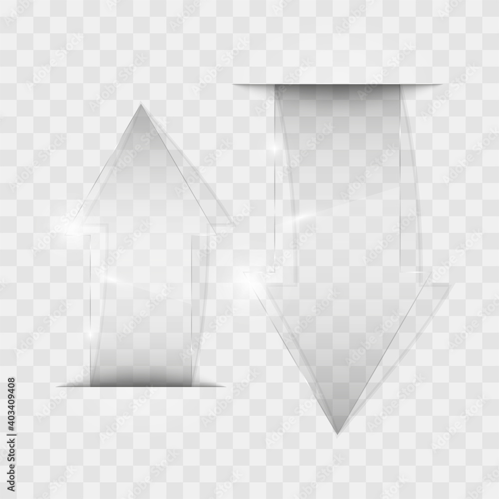 Transparent arrow banners set. Direct glassy shape. Abstract arrows ...