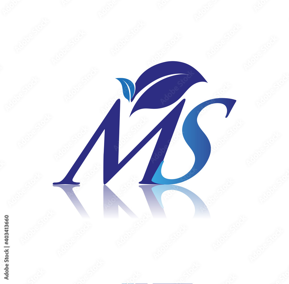 Initial Letter MS With Leaf Logo, colored blue nature and environment ...
