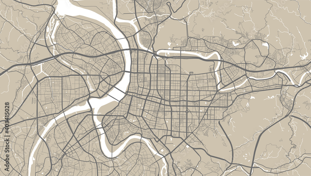 Detailed map of Taipei city, linear print map. Cityscape panorama ...