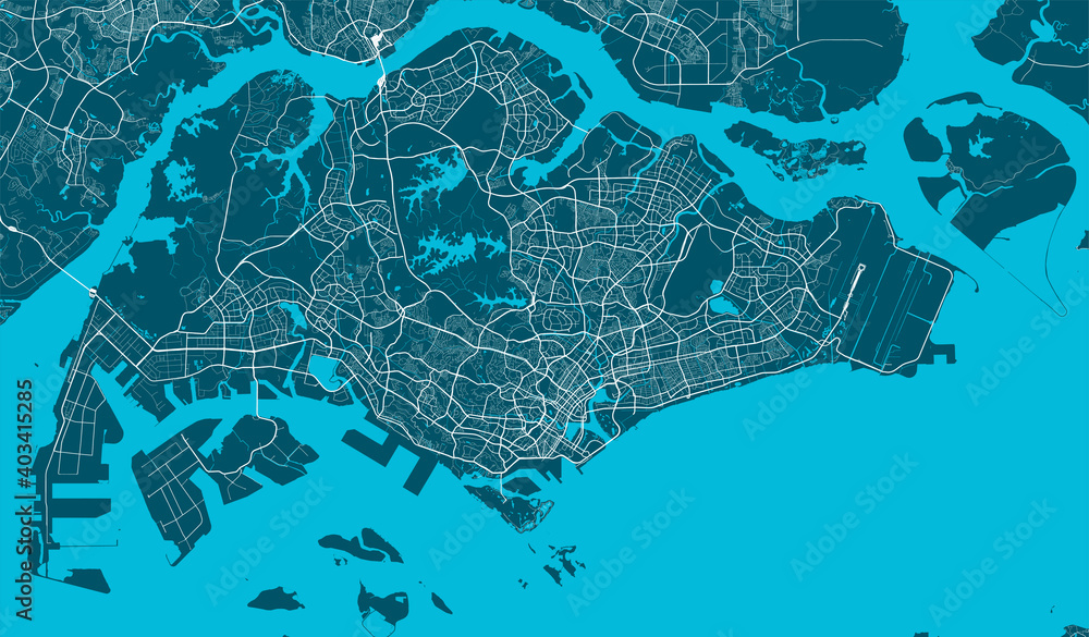 Detailed map of Singapore city, linear print map. Cityscape panorama ...