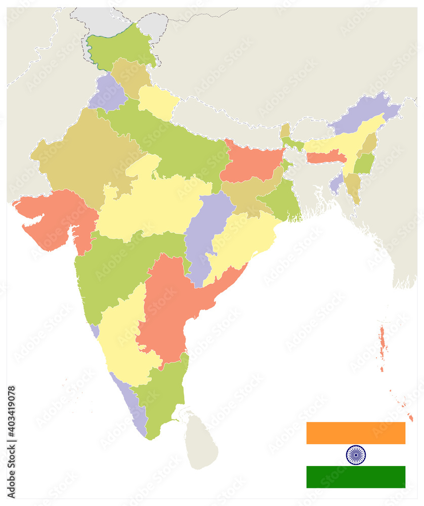India Administrative Map. No text Stock Vector | Adobe Stock