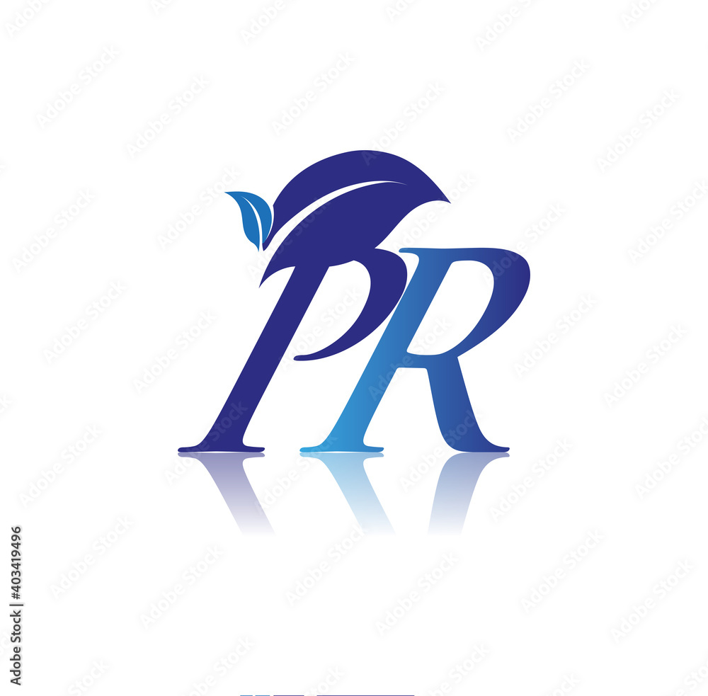 Initial Letter PR With Leaf Logo, colored blue nature and environment ...