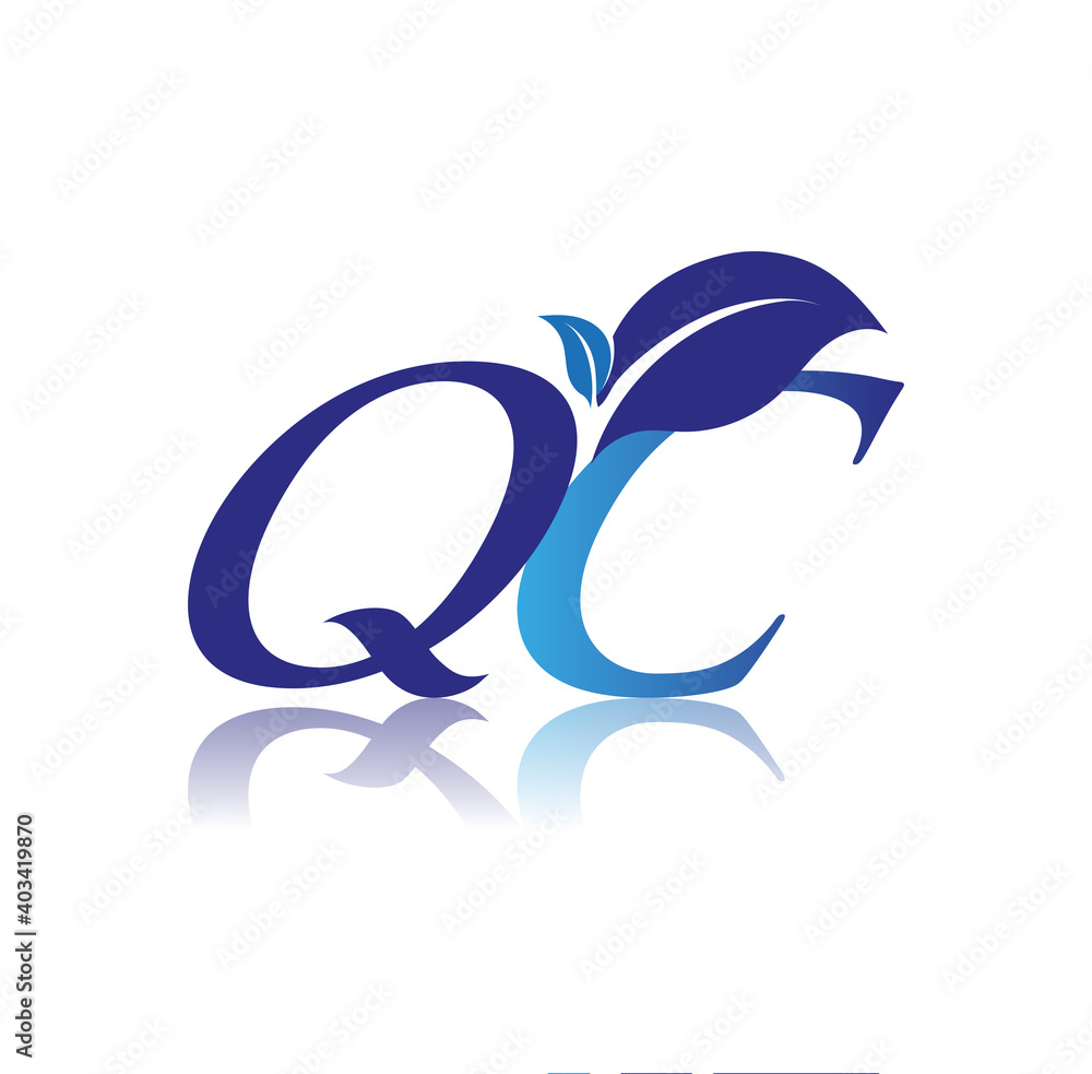 Vetor de Initial Letter QC With Leaf Logo, colored blue nature and ...