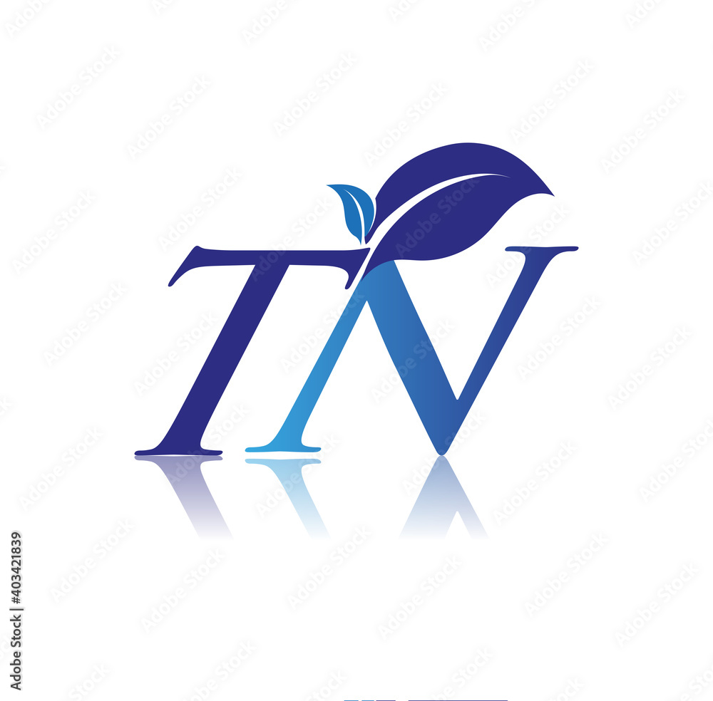 Initial Letter TN With Leaf Logo, colored blue nature and environment ...