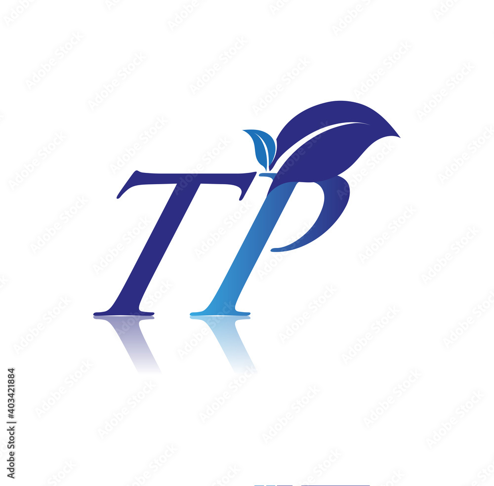 Initial Letter TP With Leaf Logo, colored blue nature and environment ...