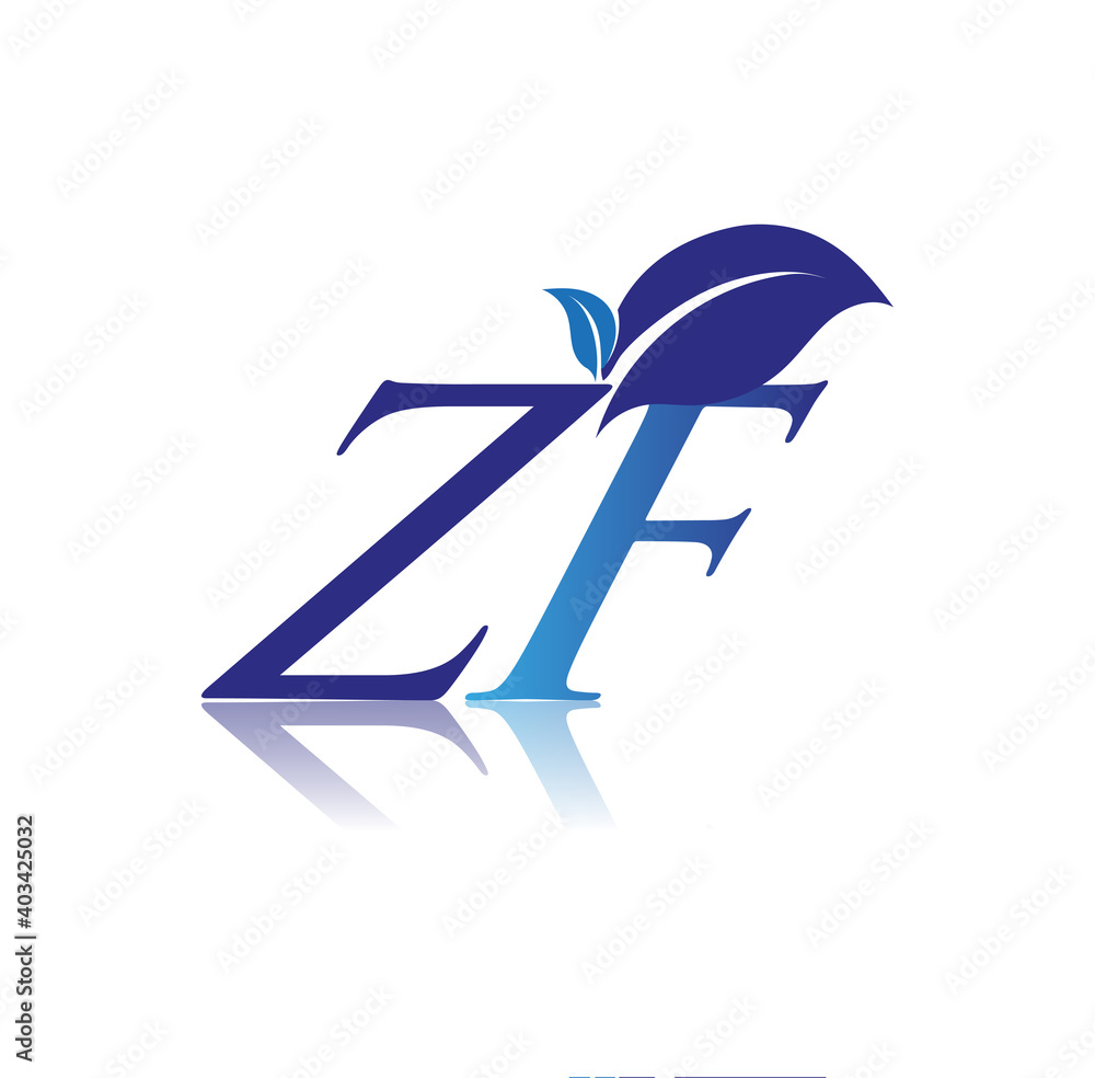 Initial Letter ZF With Leaf Logo, colored blue nature and environment ...