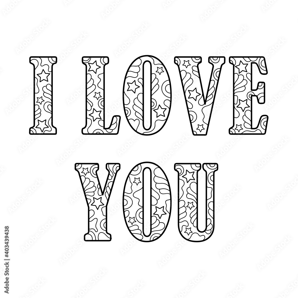 Word Love for coloring book. Coloring page for adult and older children ...