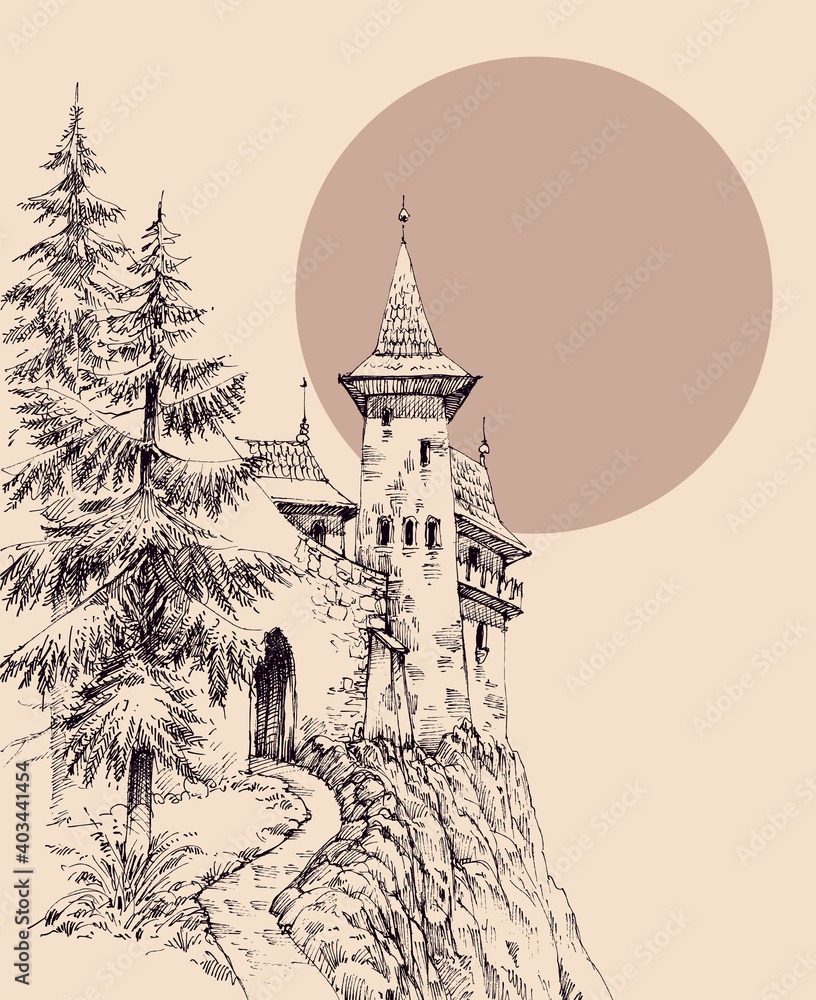 Medieval Tower Drawing