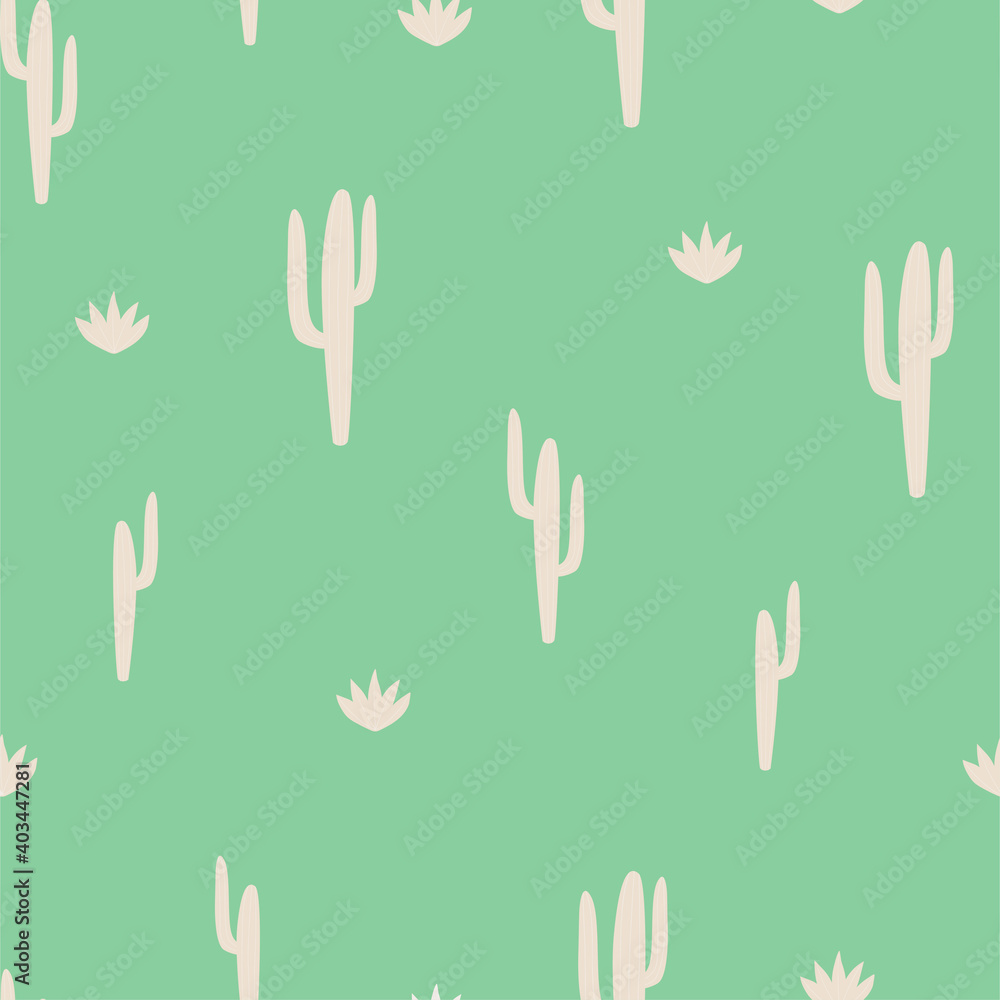Children's seamless pattern with cactus on green background in cartoon ...