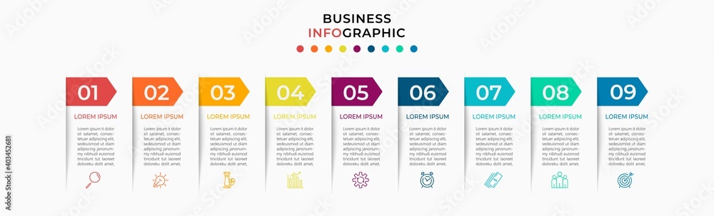 Minimal Business Infographics template. Timeline with 9 nine steps ...