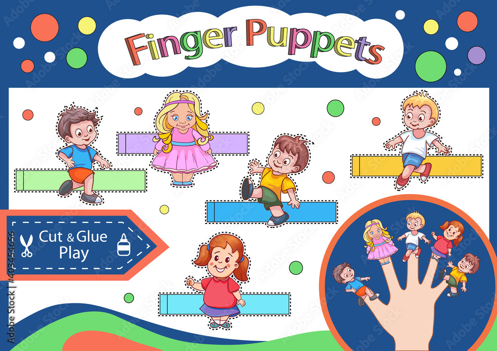 Finger puppets. Cut and glue the paper cute dolls kids characters ...
