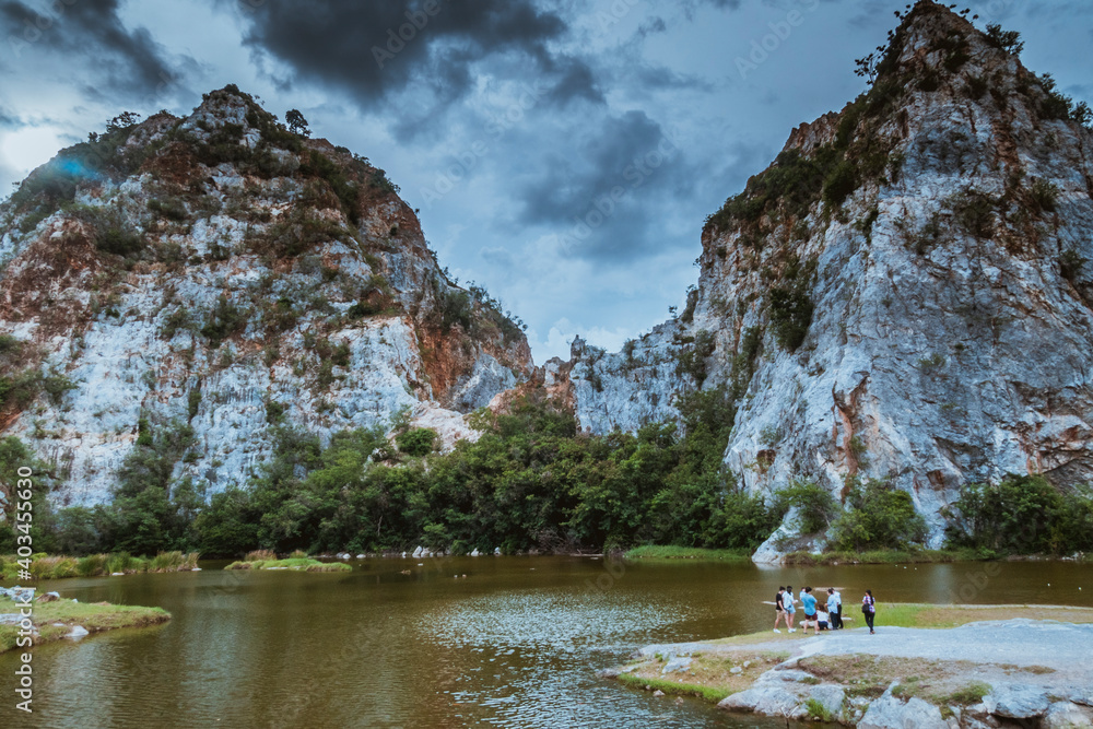 bridge, lake, rock mountain, thailand, tranquil, public park ...